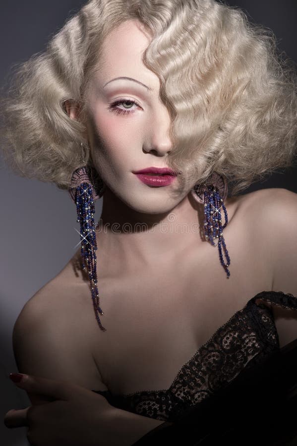 Stylized Portrait of Young Beautiful Woman in Retro Style Stock Image ...