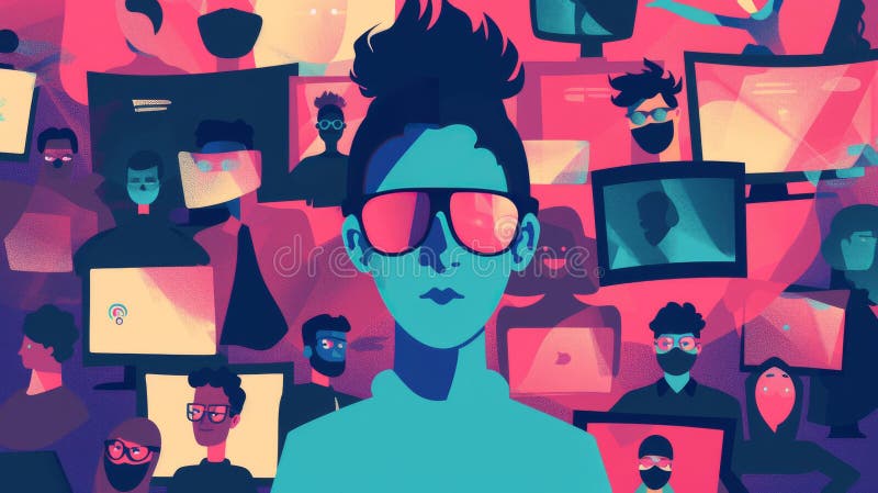 Stylized Portrait Amid Screens and Data Stock Image - Image of cyber ...
