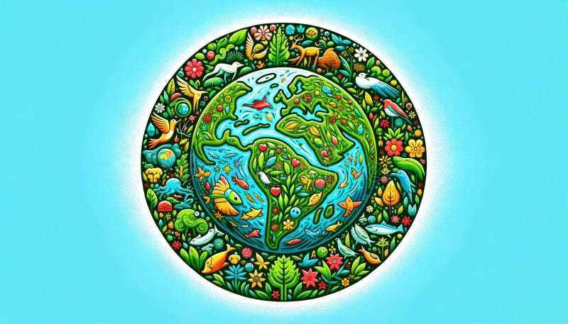 A Stylized Portrayal of the Earth Encompassed by Flora and Fauna ...