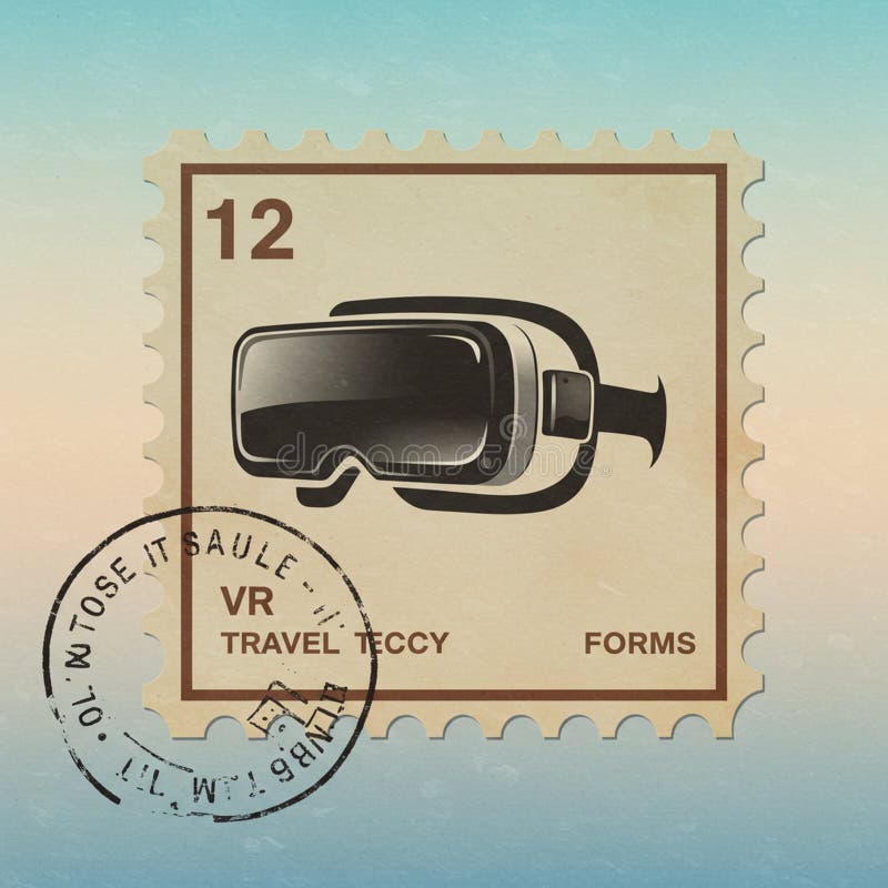 A Stylized Postage Stamp Features a Black Virtual Reality Headset on a ...