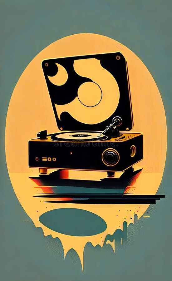 A Stylized Poster from an Old Music Player on Vinyl Discs. AI Generated ...