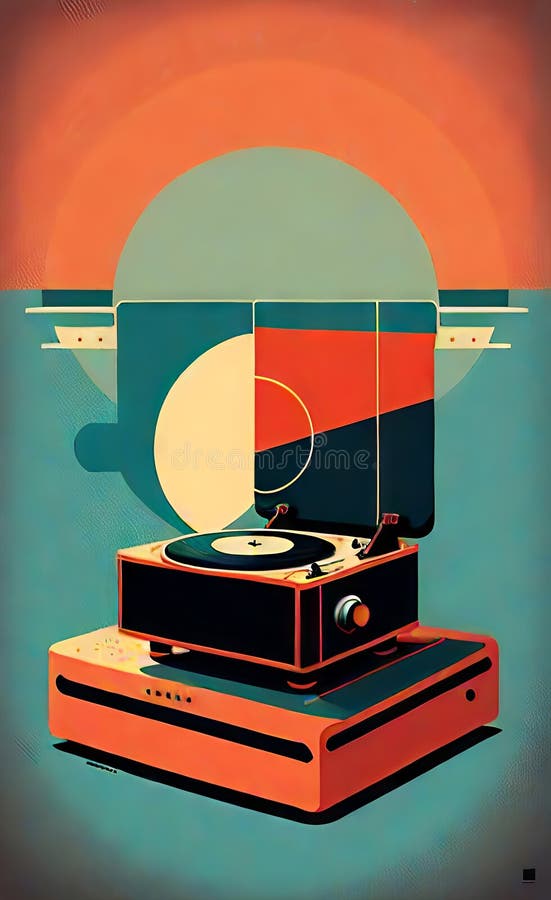 A Stylized Poster from an Old Music Player on Vinyl Discs. AI Generated ...