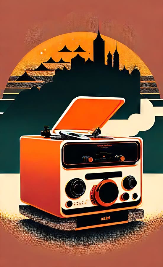 A Stylized Poster from an Old Music Player on Vinyl Discs. AI Generated ...