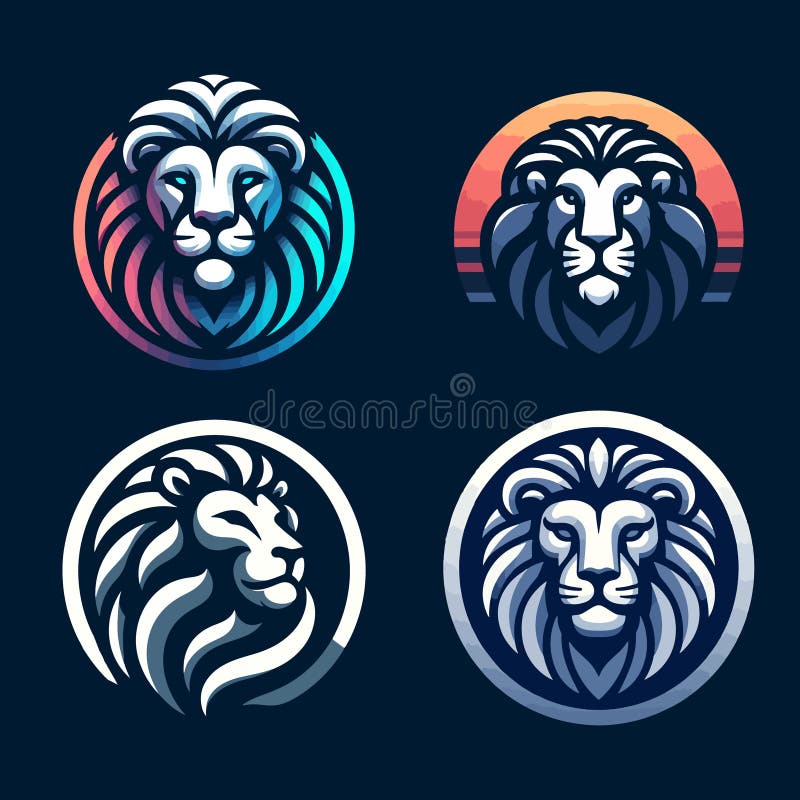 Stylized Powerful & Colorful Four Lion Head Logo Design Stock Vector ...