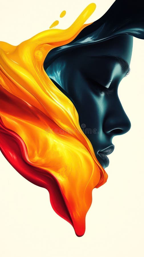 A Stylized Profile of a Face with Flowing Colors Representing Emotion ...