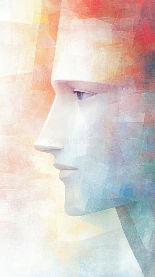 A Stylized Profile of a Human Face, Blending Soft Colors and Geometric ...