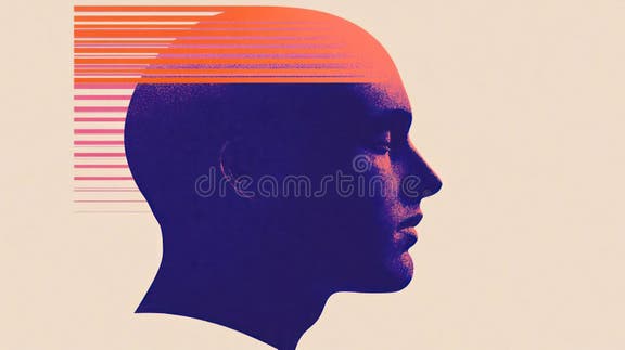 Abstract Profile Portrait: Modern Digital Art with Color Stripes Stock ...