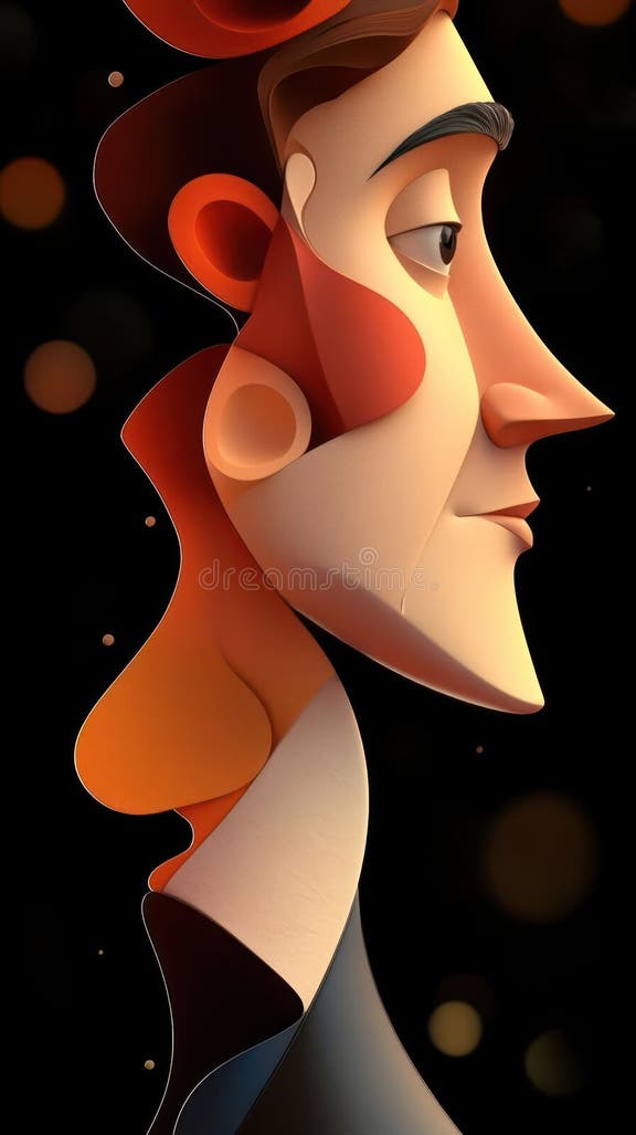 A Stylized Profile Illustration of a Person with Abstract Features and ...