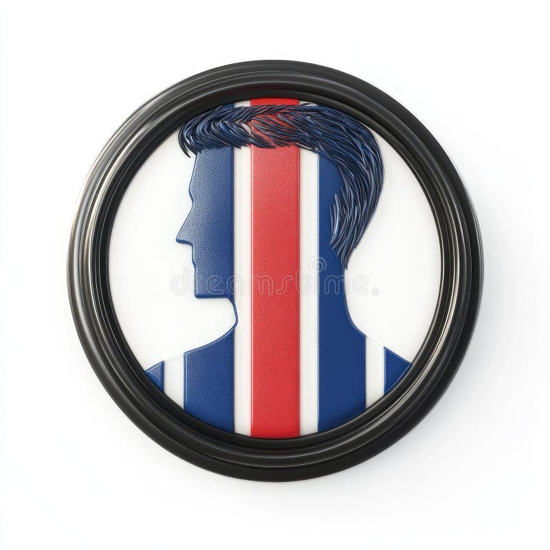Stylish Male Profile in a Circular Frame with Red, White, and Blue ...