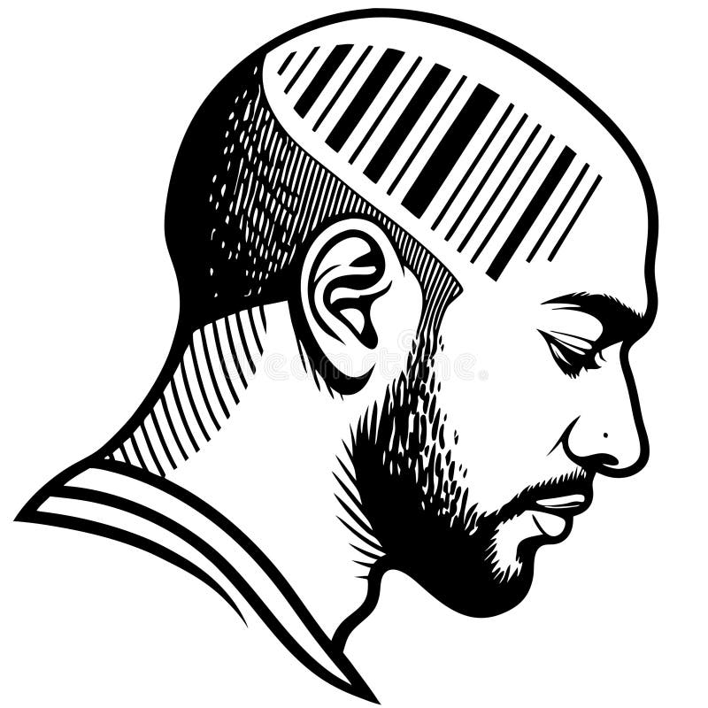 Stylized Profile Portrait of a Man with a Barcode Graphic for Modern ...