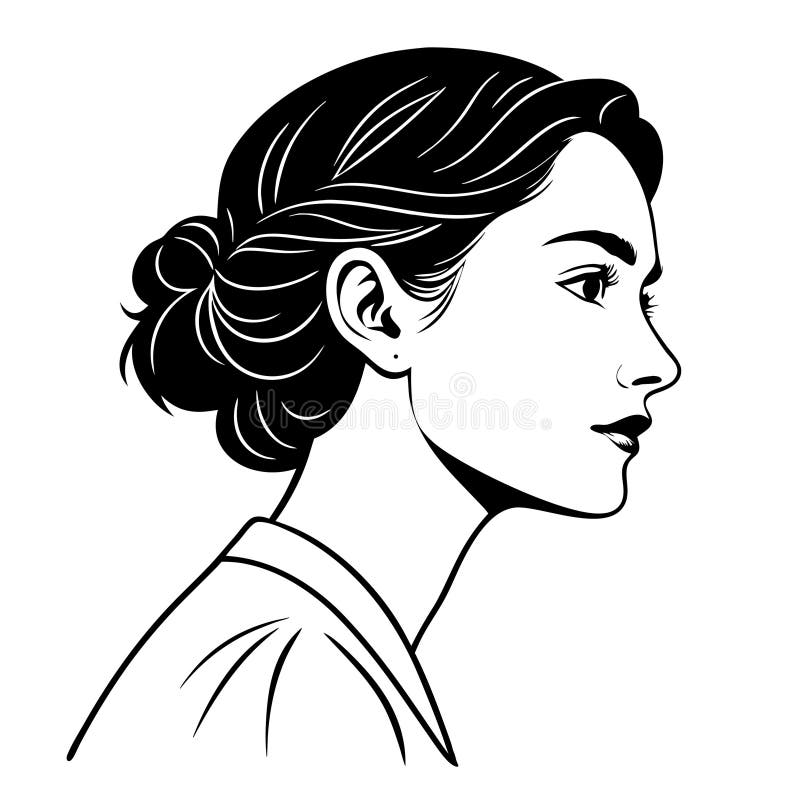 Stylized Profile Portrait of a Woman with Elegant Hair Design for ...