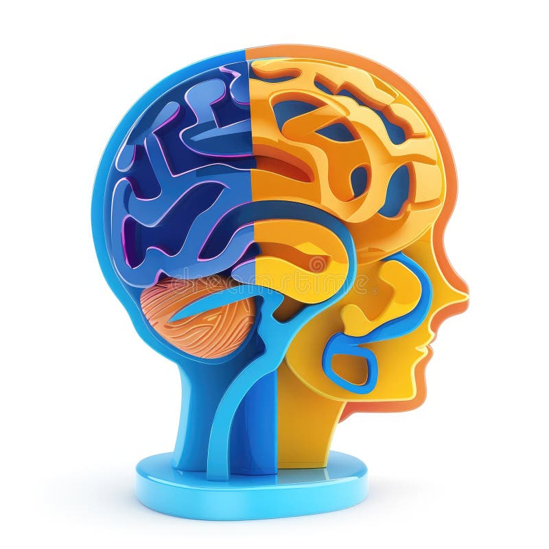 Abstract Human Brain Anatomy, Colorful 3D Model Stock Illustration ...