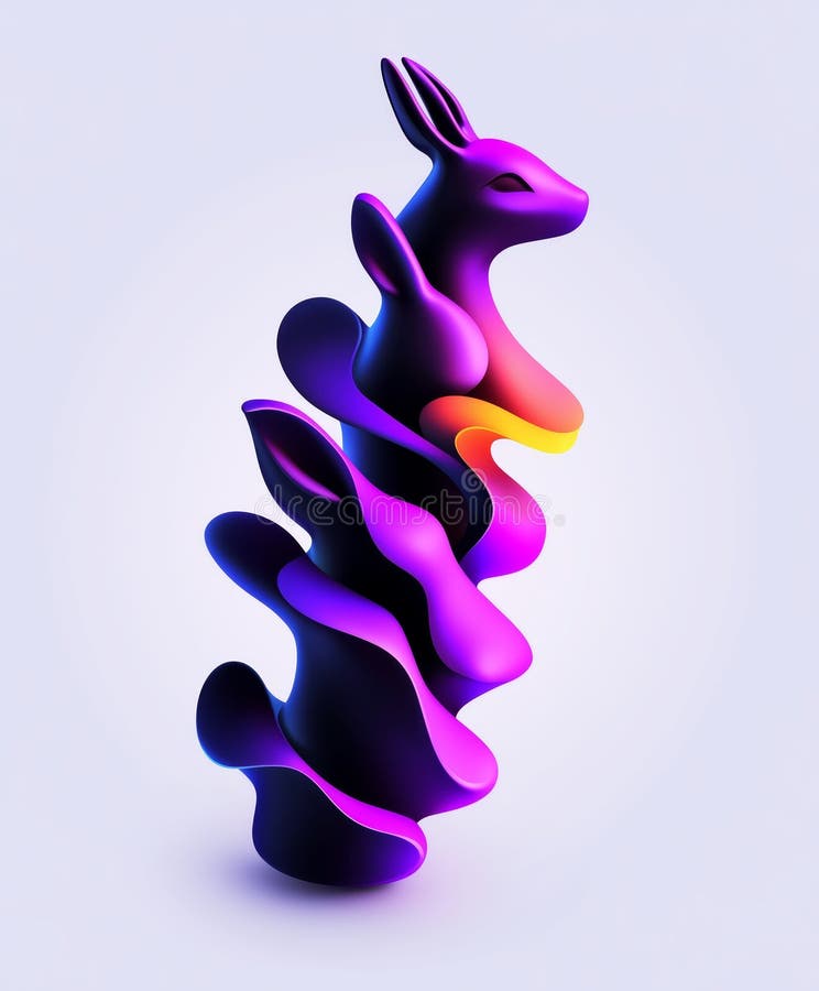 Stylized Purple and Black Abstract Sculpture of a Rabbit on a Light ...
