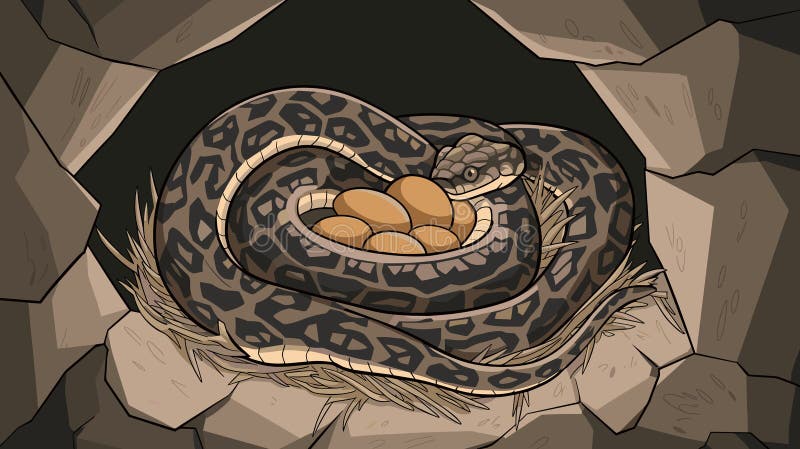Stylized Python Nesting in Cave with Eggs Stock Vector - Illustration ...