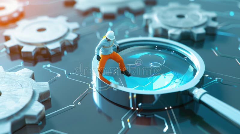 Stylized QA Engineer Figure Using Magnifying Glass on Digital App Icon ...