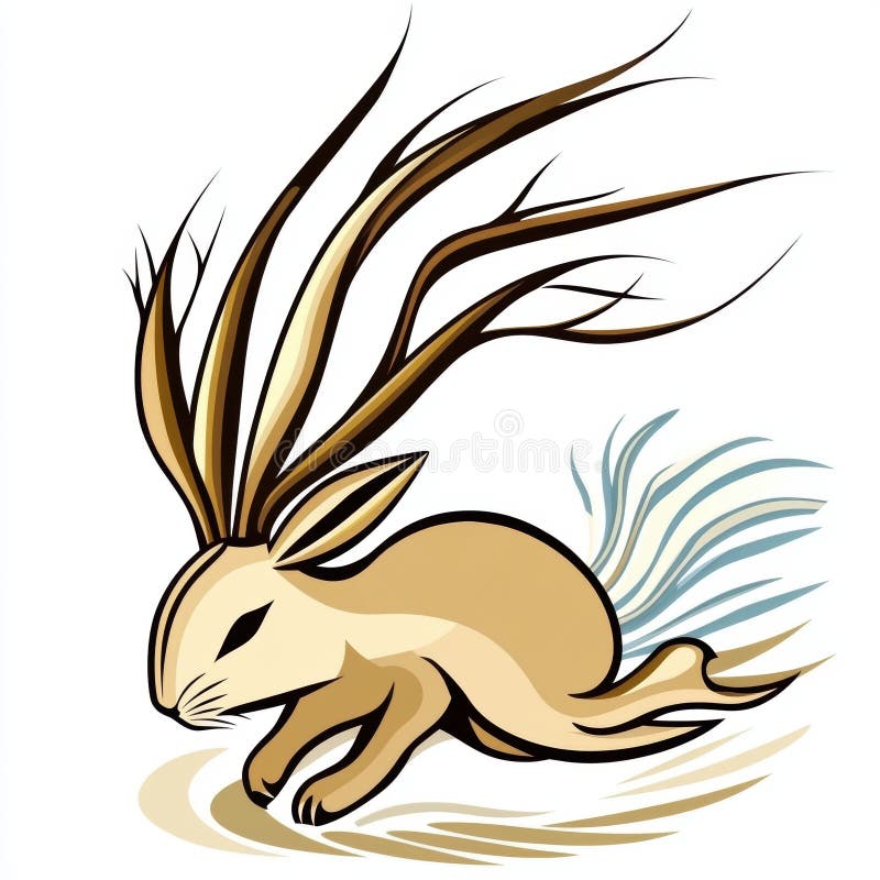 Stylized Rabbit with Branch Horns Stock Illustration - Illustration of ...