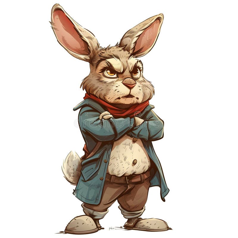 A Determined Cartoon Rabbit Dressed in a Coat and Scarf Stands with ...