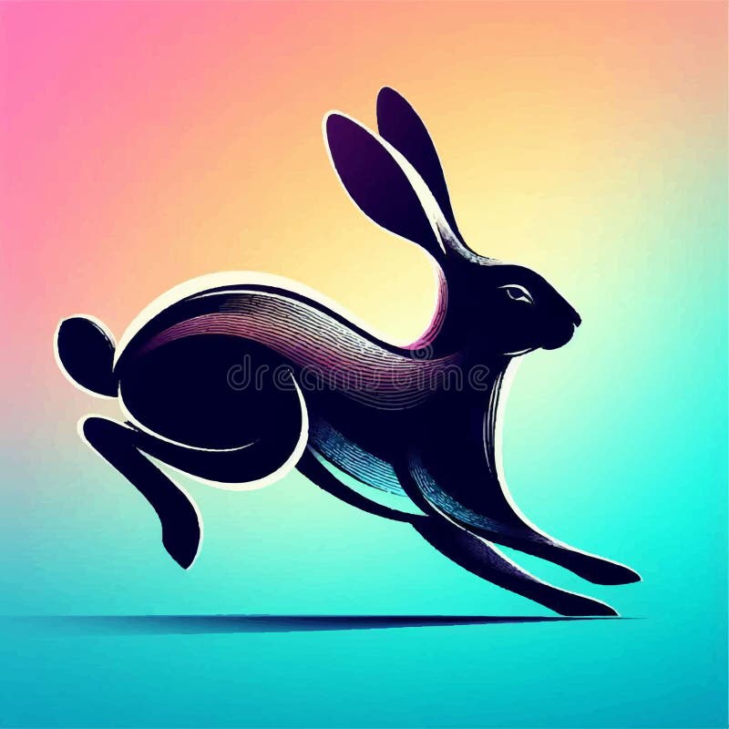Stylized Rabbit Illustration in Motion with Vibrant Color Gradient ...