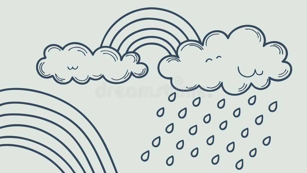 Stylized Rain Cloud with Falling Raindrops and Rainbow, Vector Design ...
