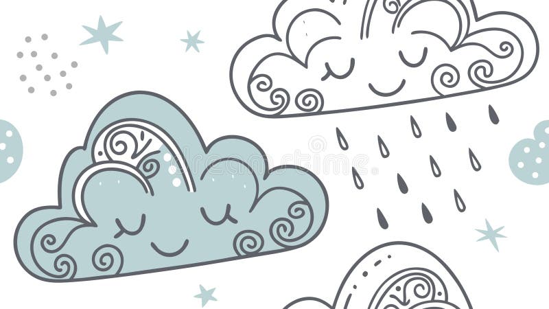 Stylized Rain Clouds with Falling Drops, Weather Vector Design ...