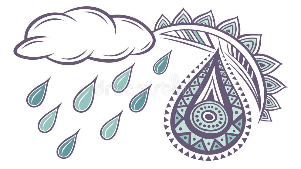 Stylized Rain Clouds with Tribal Patterns, Atmospheric Design, Vector ...