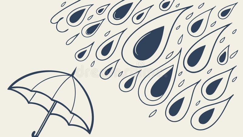 Stylized Rain Drops Falling Around an Umbrella Illustration, Vector ...