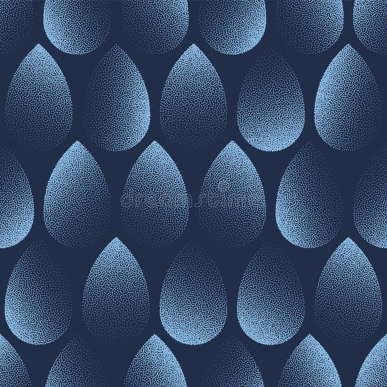 Stylized Rain Drops Seamless Pattern Trendy Vector Blue Abstract ...