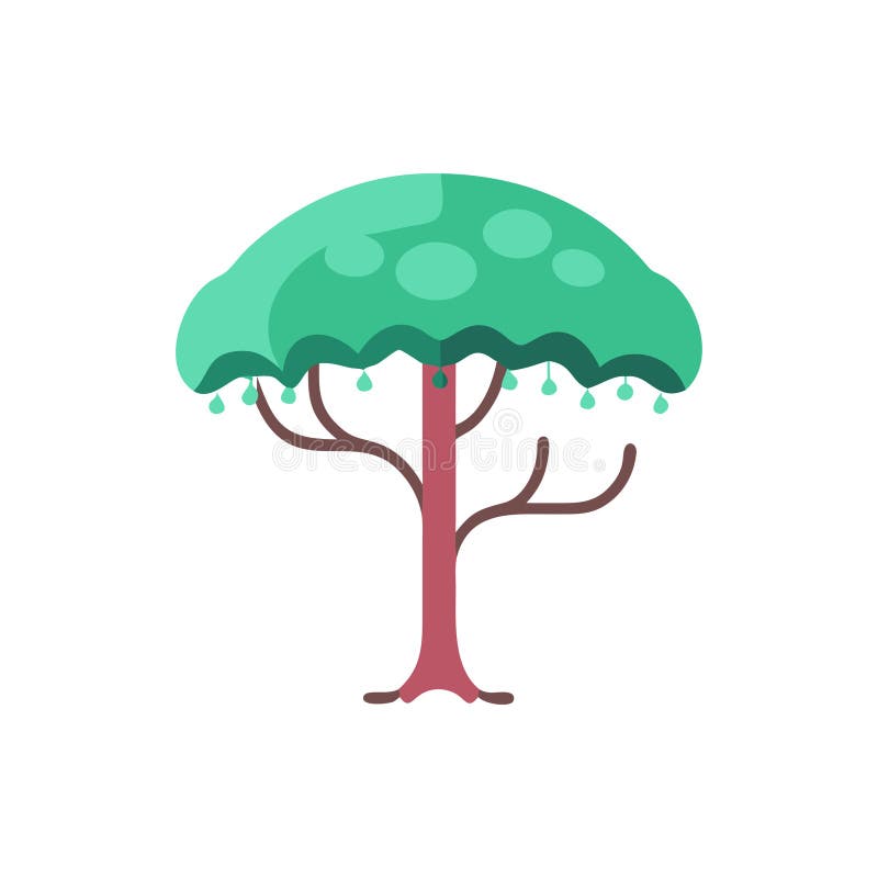 Stylized Rain Tree Icon: Black Silhouette of a Tree Under Rain Showers ...