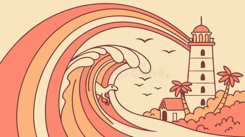Stylized Rainbow Wave with Lighthouse Vector Art, Vector Design ...