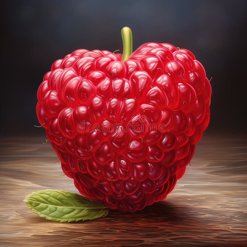 Stylized Raspberry-Textured Apple with Leaf on Wooden Surface. AI ...