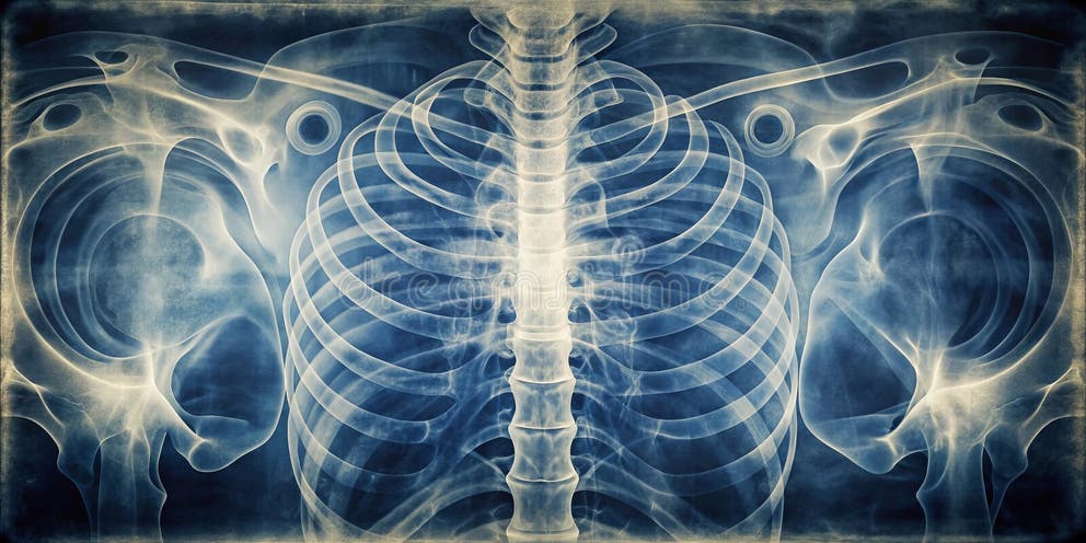 Stylized X-ray Image of Rib Cage and Spine Showing Anatomical Structure ...
