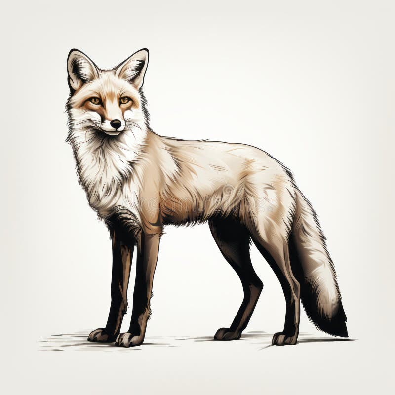 Stylized Realism: Detailed Ink Illustration of a Fox on Light ...