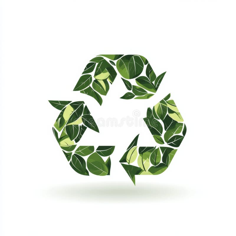 Stylized Recycling Icon Featuring Leaves and Arrows Representing Eco ...