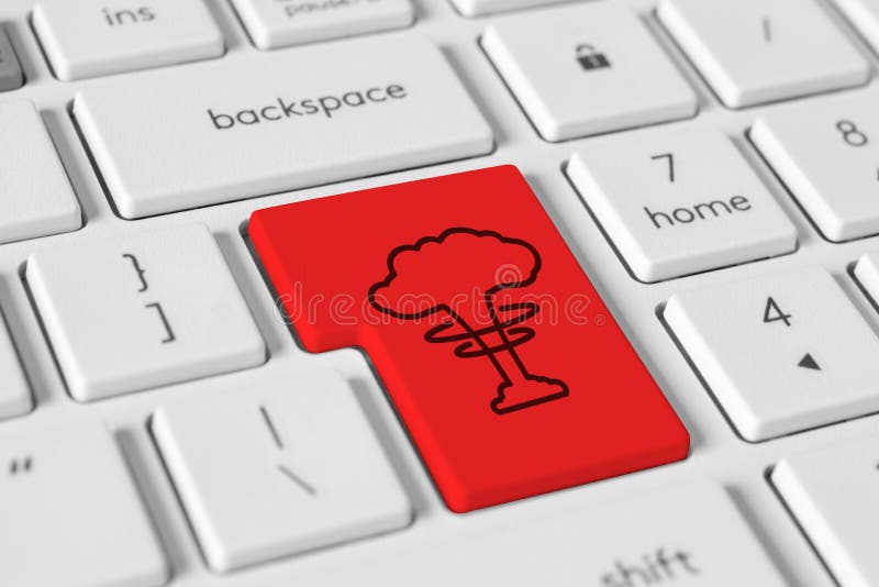 Stylized Red Button with a Nuclear Explosion Icon on a White Keyboard ...