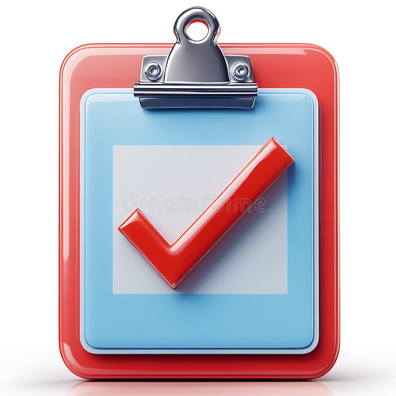 Red Check Mark on Clipboard Symbol Isolated on White Background Stock ...