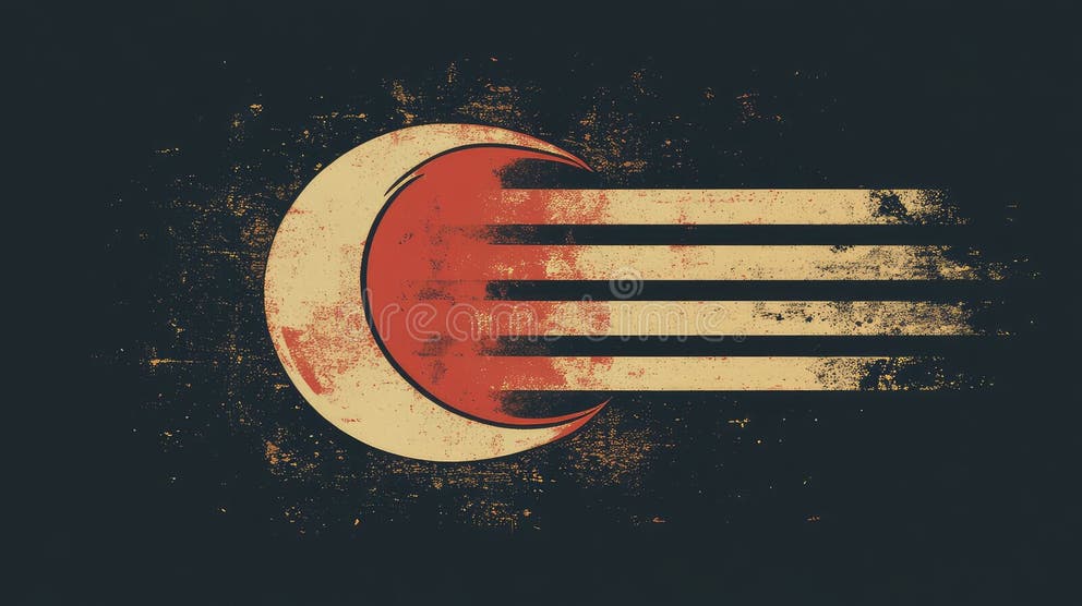 Stylized Red Crescent Moon with Face and Horizontal Stripes Stock ...