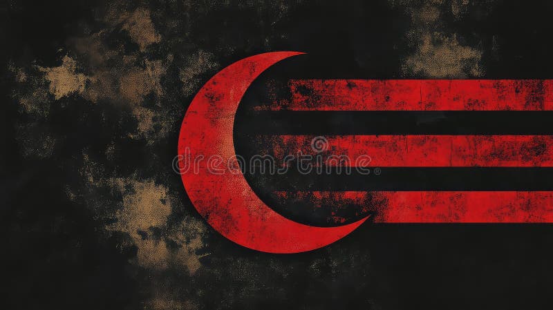 Stylized Red Crescent Moon with Face and Horizontal Stripes Stock Image ...