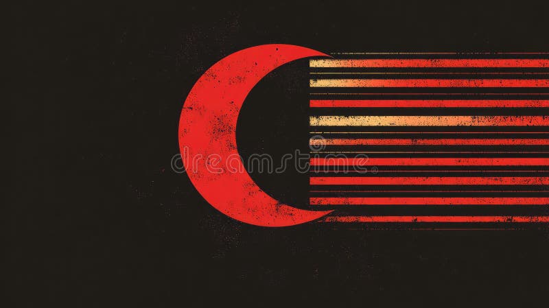 Stylized Red Crescent Moon with Face and Horizontal Stripes Stock ...