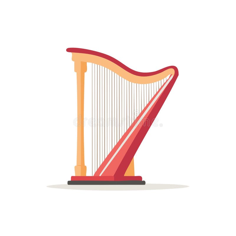 Stylized Red and Gold Harp Musical String Instrument Flat Vector ...