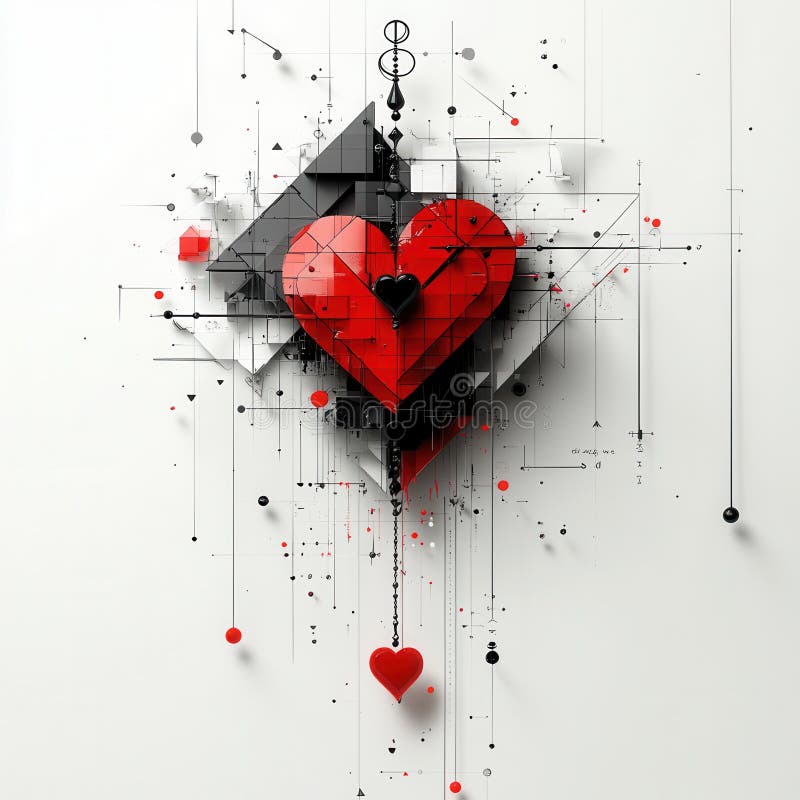 Stylized Red Heart Composition Blending Geometric Shapes and Abstract ...