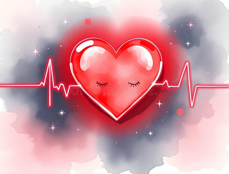 A Stylized Red Heart with a Subtle Pattern and Closed Eyes Stock ...