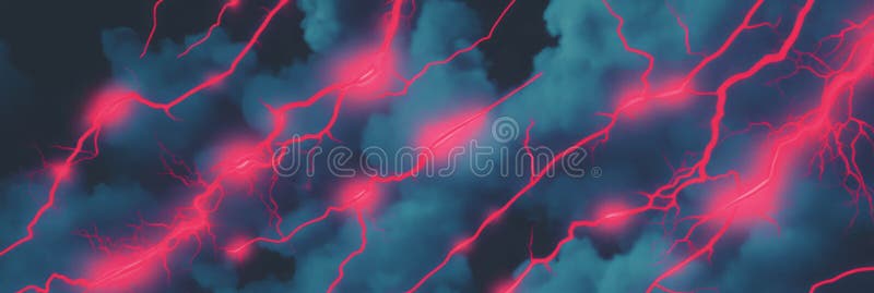 Stylized Red Lightning Bolts Striking through Dark Storm Clouds at ...