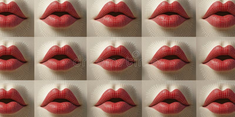Stylized Red Lips in a Grid Pattern, Showcasing Beauty and Design ...