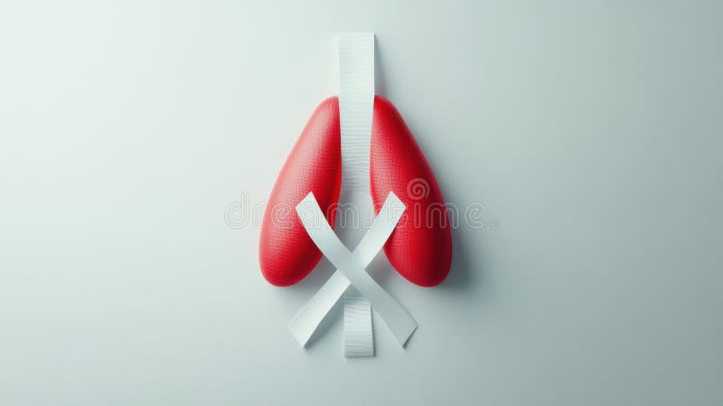 Stylized Red Lungs with White Ribbon Representing Health Awareness ...