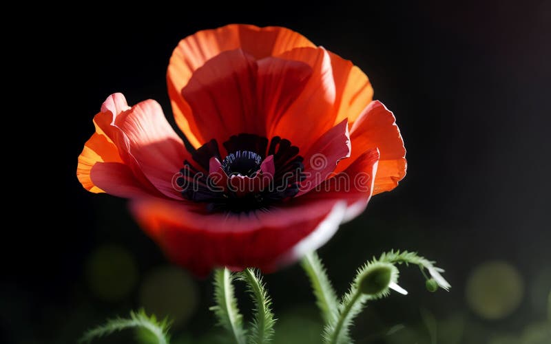Stylized Red Poppy on Black Remembrance Day Symbol Stock Illustration ...
