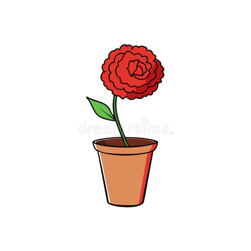 Stylized Red Rose in a Terracotta Pot Illustration Stock Illustration ...