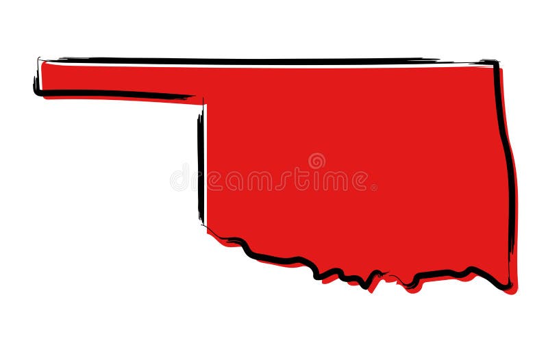 Red sketch map of Oklahoma stock vector. Illustration of isolated ...