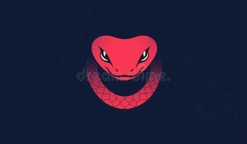 A Stylized Red Snake Design with Intense Eyes on a Dark Background ...