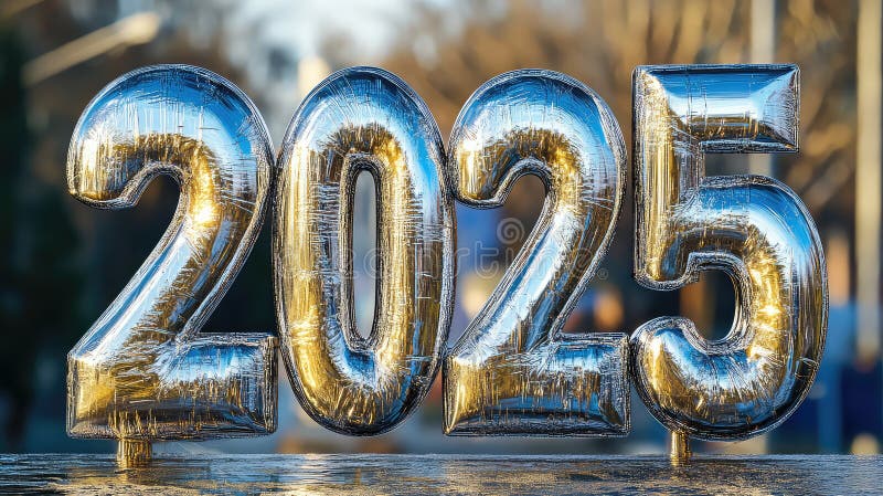 Stylized Reflective Representation of the Numbers ?2025? in Metallic ...