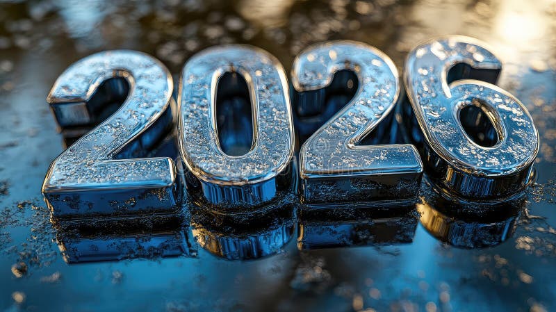 Stylized Reflective Representation of the Numbers 2026 in Metallic ...